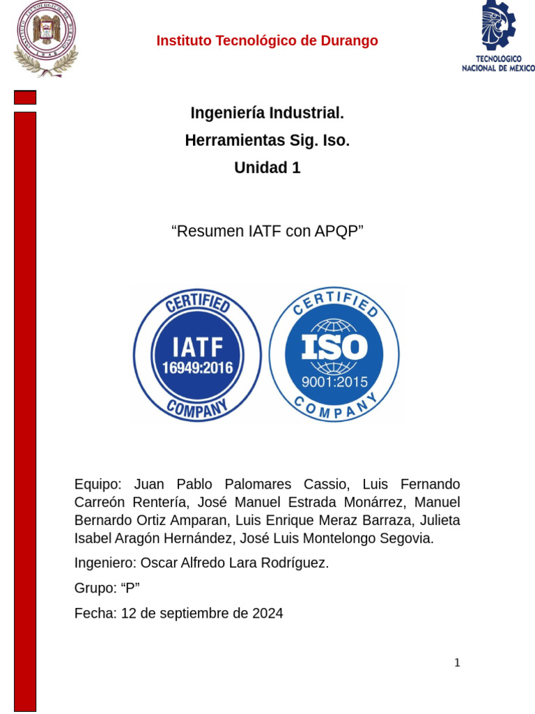 Resumen IATF Con APQP | PDF | Calidad (comercial) | Diseño