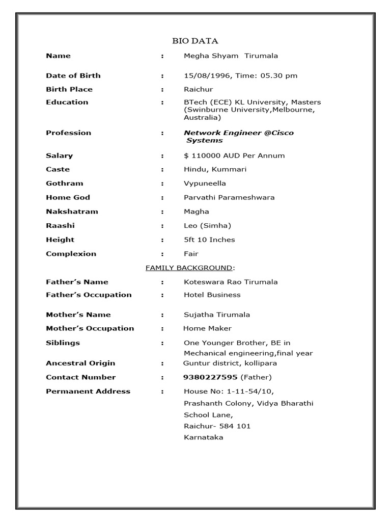 Megha Shyam Biodata | PDF