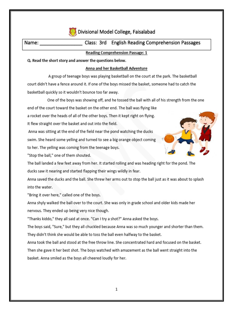English Comprehensions Class 3 | PDF | Adjective | Verb