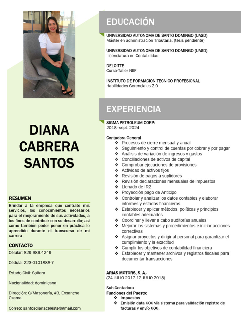 Diana Cabrera CV Actualizado v2 | PDF | Contabilidad | Cuentas por pagar