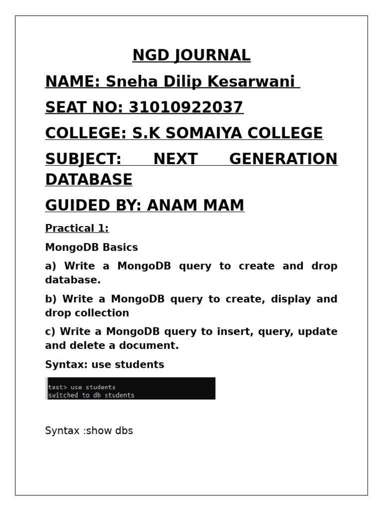 ngd journal | PDF | Mongo Db | J Query