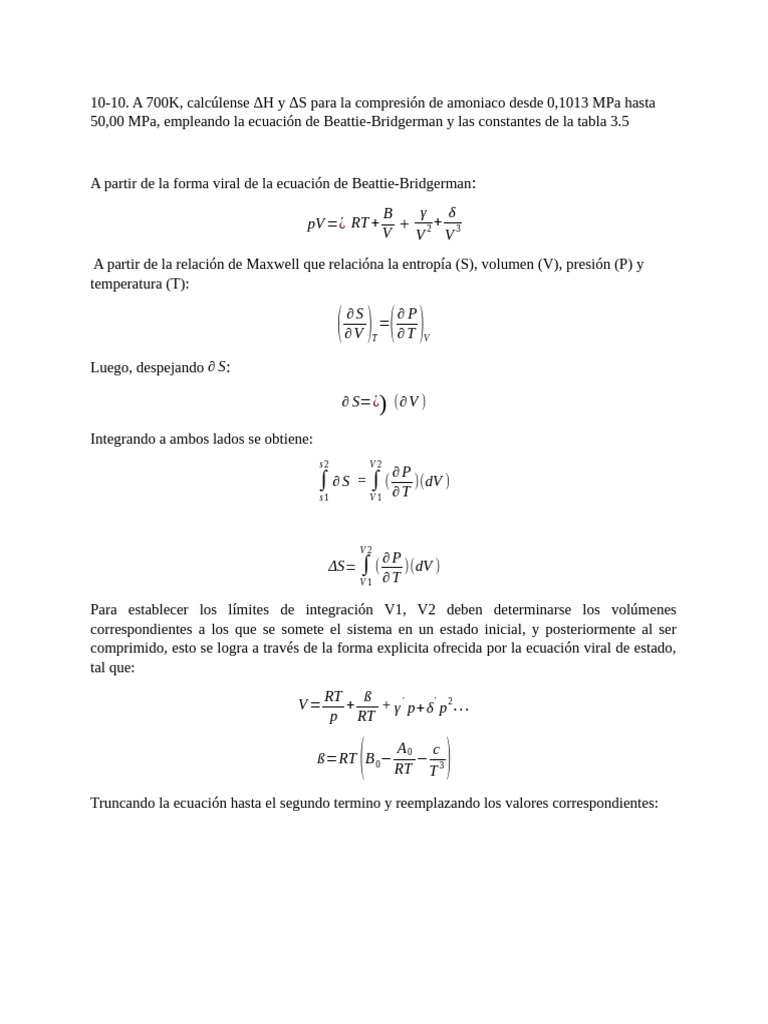 Compresión de Amoniaco: ΔH y ΔS | PDF | Termodinámica | Mecanica clasica