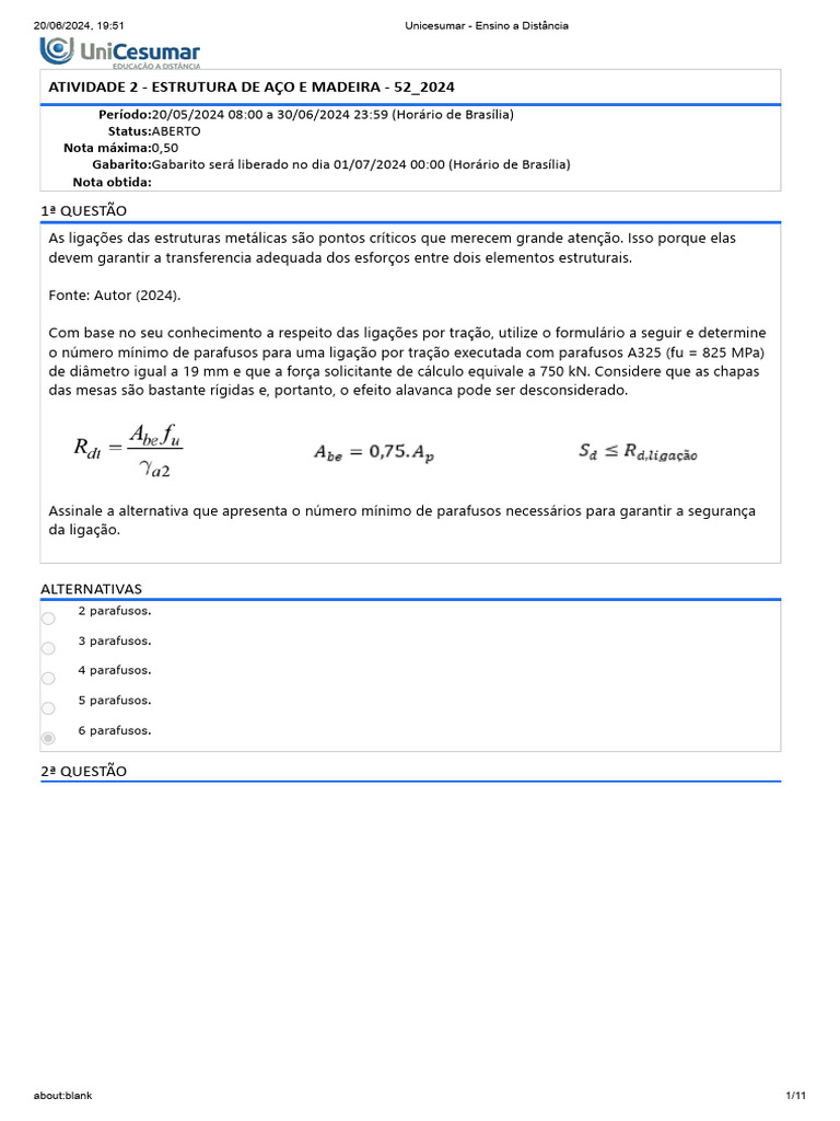 Atividade 2 - modelo | PDF | Flexão (Física) | Flambagem