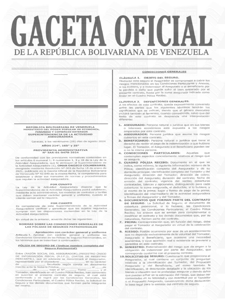 Normas Prudenciales Aseguradoras VE | PDF | Gobierno | Justicia