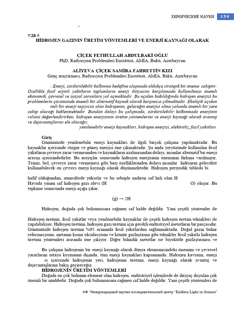 Hidrojen Gazinin Retim y Ntemleri Ve Enerji Kayna I Olarak Avantaj Ve Dezavantajlari | PDF