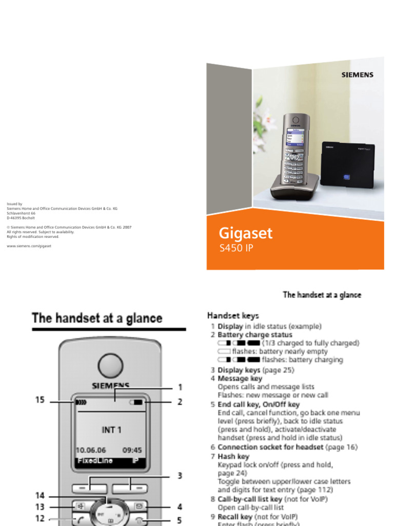 Siemens Gigaset s450 Ip Manual en(Full) | PDF | Voice Over Ip | Telephone