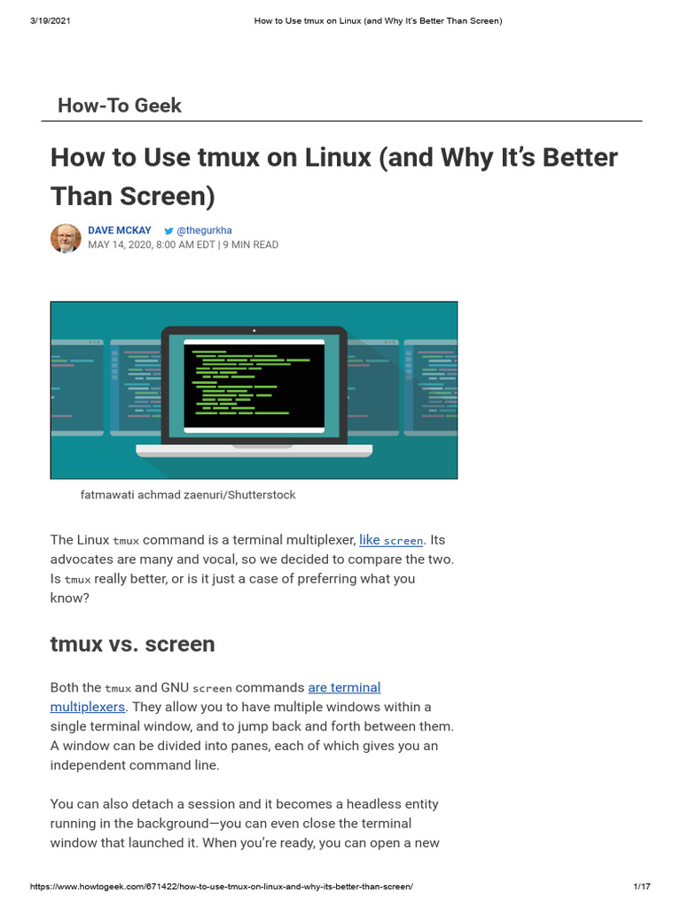 Linux Tmux Vs Screen A Comprehensive Guide Pdf Command Line Interface Computing