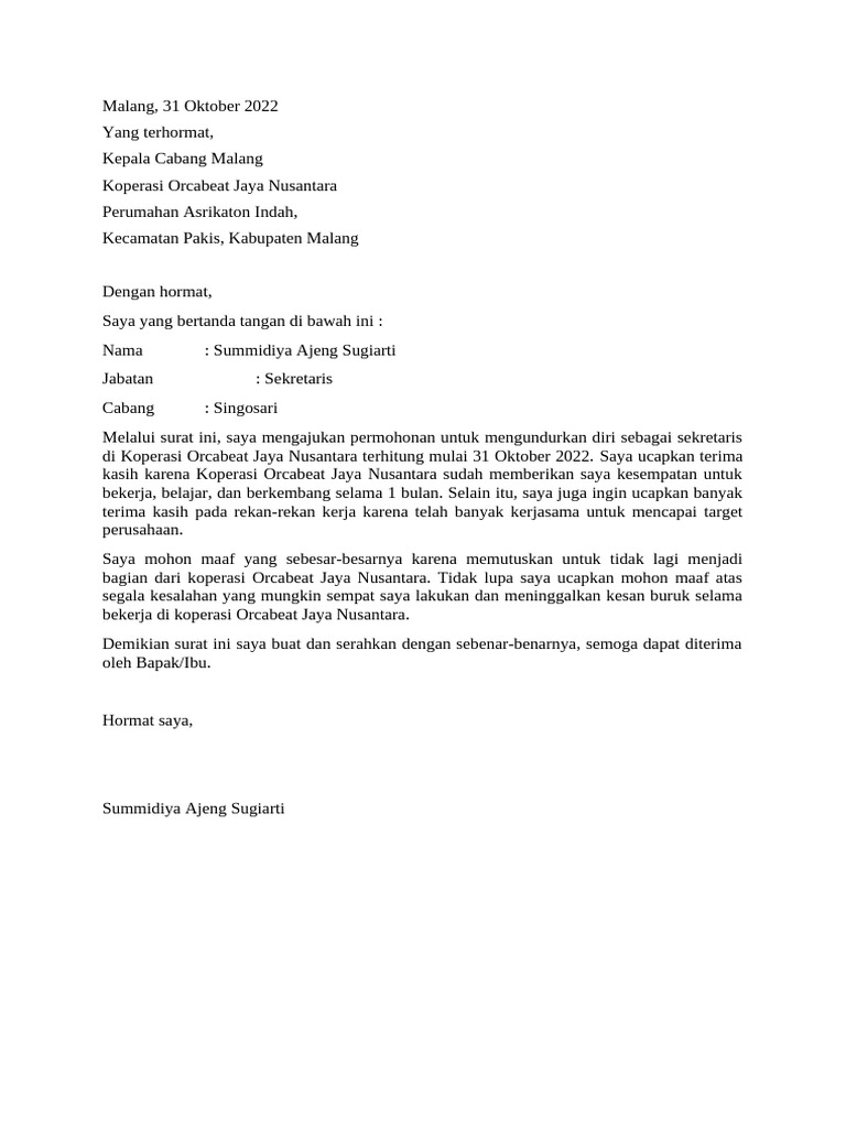 surat resign asli | PDF