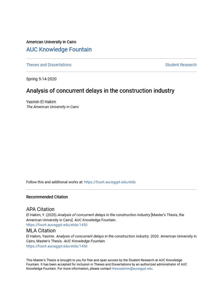 Analysis of Concurrent Delays in The Construction Industry | PDF | Methodology | Thesis
