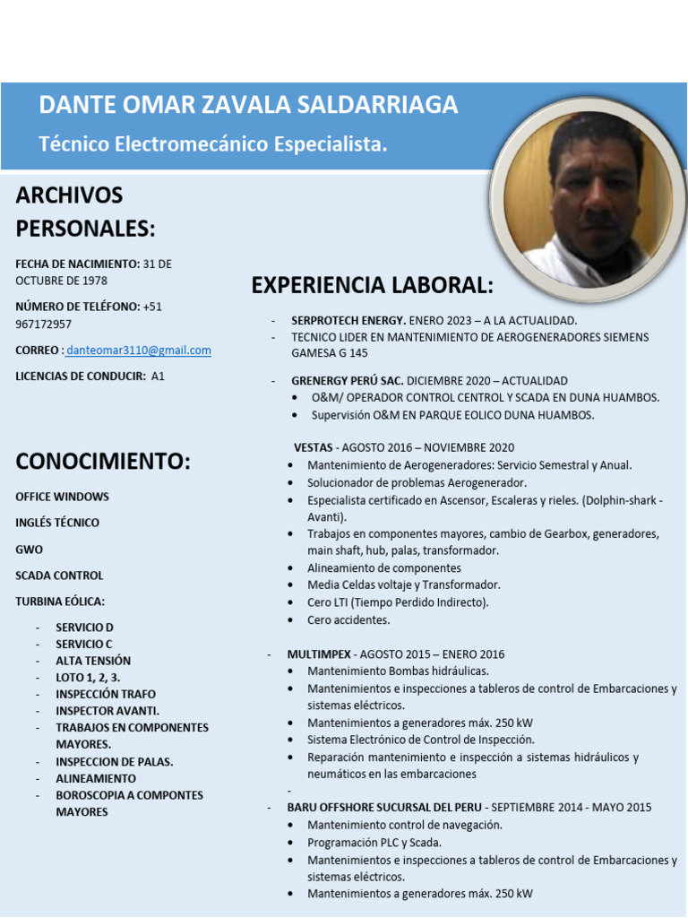CV Dante Actualizado 2023 | PDF | Energia electrica | Ingenieria Eléctrica