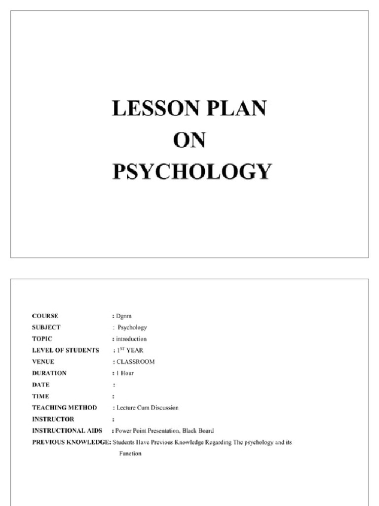 Lesson Plan For Psychology | PDF