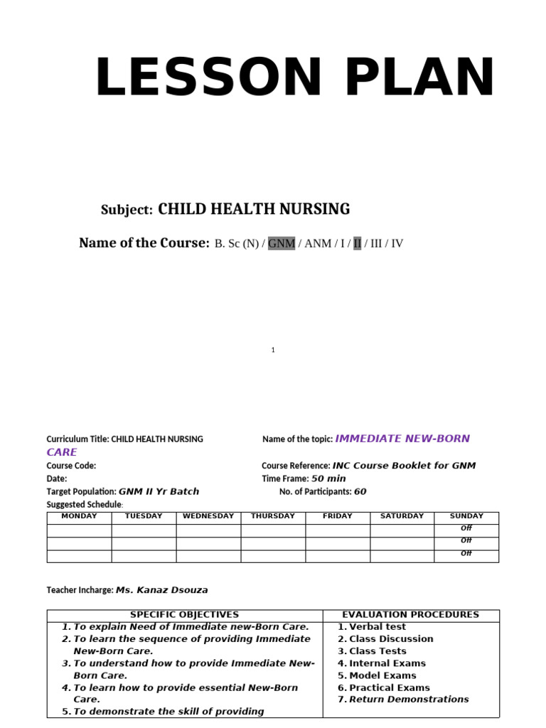 Lesson Plan-Chn - B.SC NSG | PDF | Teachers | Curriculum
