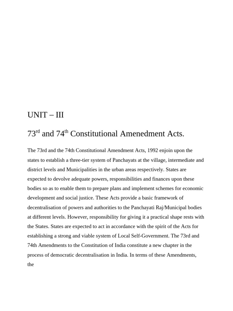 Constitutional Amendment Act 73rd and 74th-1 | PDF | Government Of ...