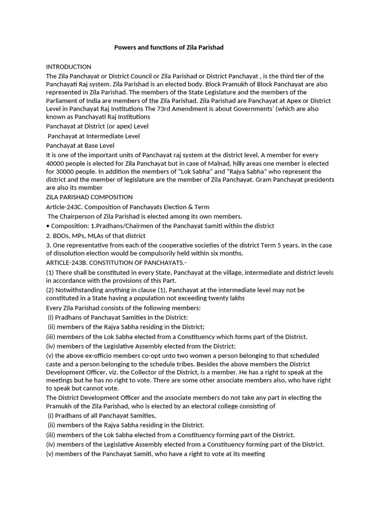 Powers of Zilla Parishad | PDF | Government | Government Of India