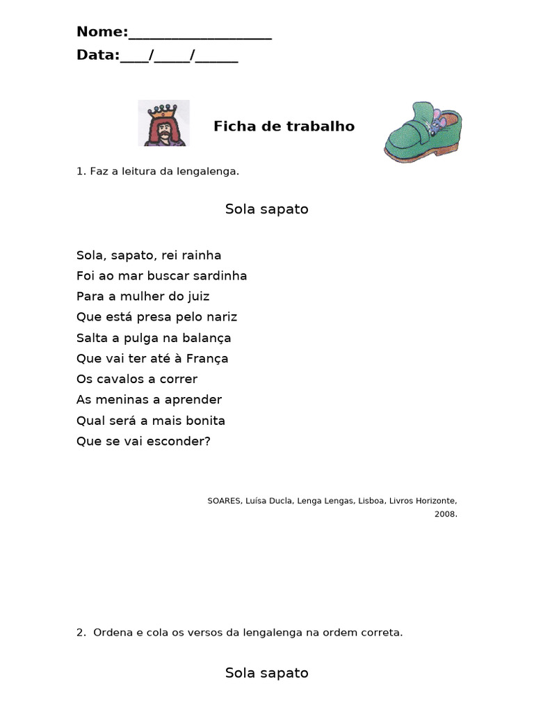 Fichas de Trabalho - Lengalenga | PDF | Estudos de Línguas Estrangeiras ...