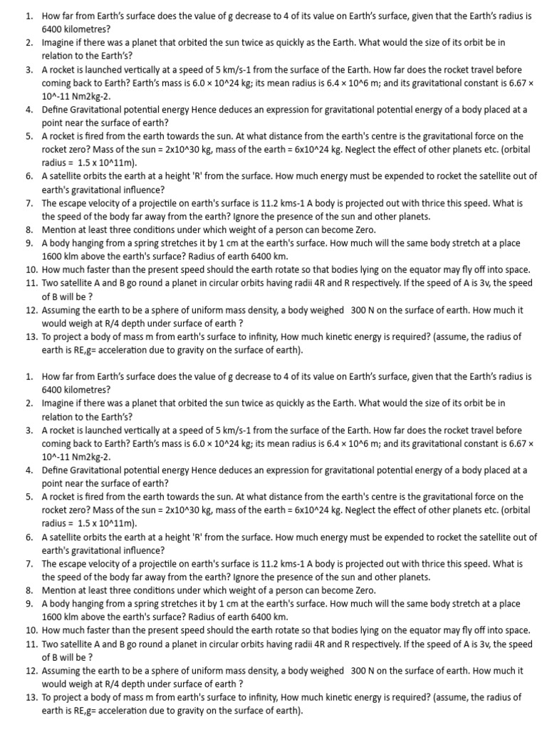 Class 11 Gravitation Test | PDF | Orbit | Earth