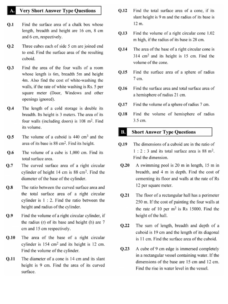 Surface Area Volume Test | PDF