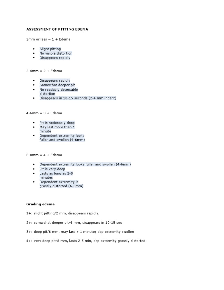 Grading Pitting Edema Assessment Guide | PDF