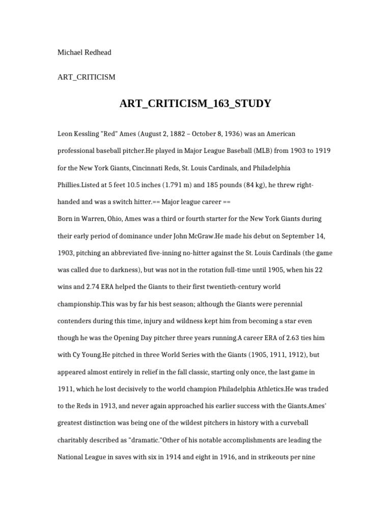 Leon Kessling "Red" Ames: MLB Career | PDF | Major League Baseball ...