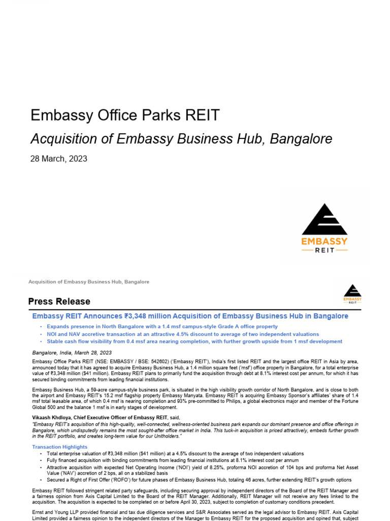 embassy_business_hub_acquisition_presentation_5 | PDF | Mergers And ...