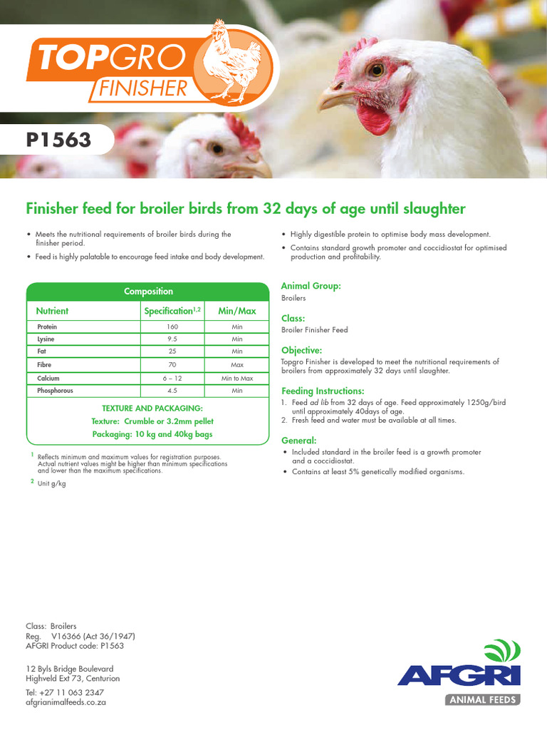 Topgro Broiler Finisher Feed Guide | PDF | Broiler | Nutrition