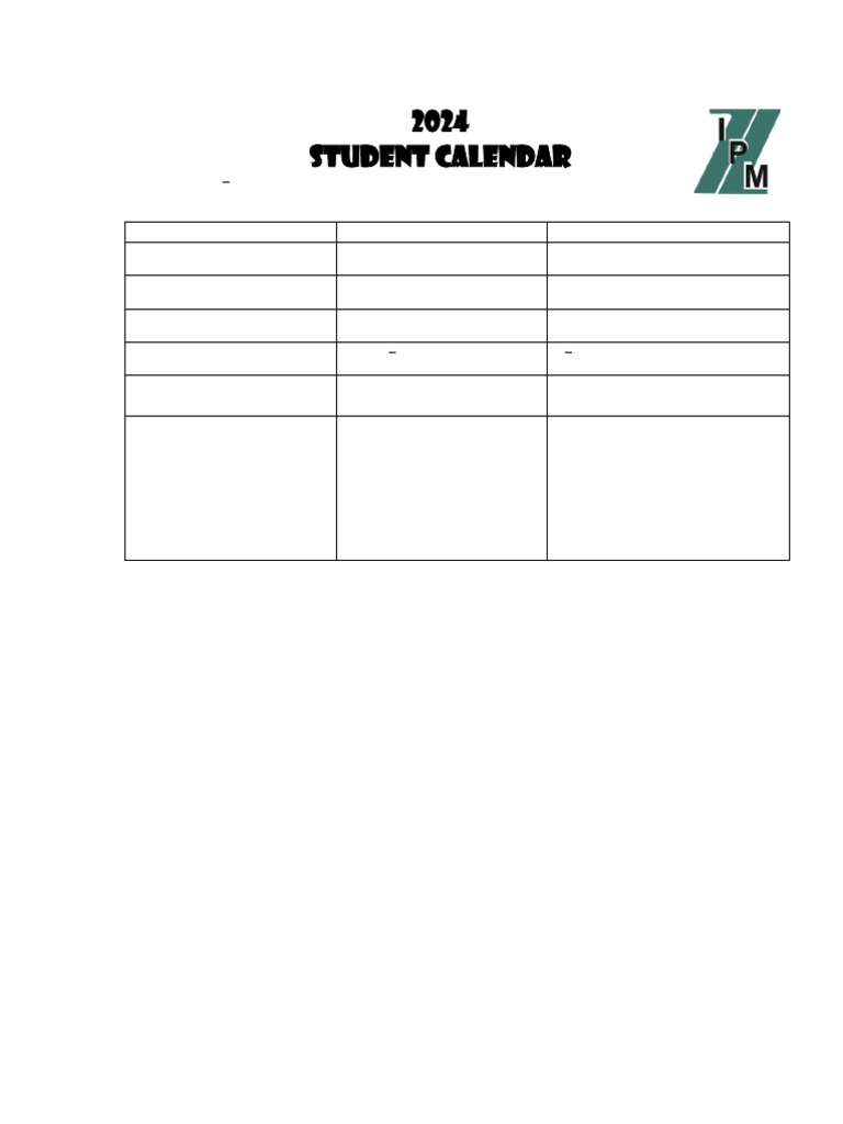 2024 Student Calendar With Exam Timetable | PDF | Human Resource ...