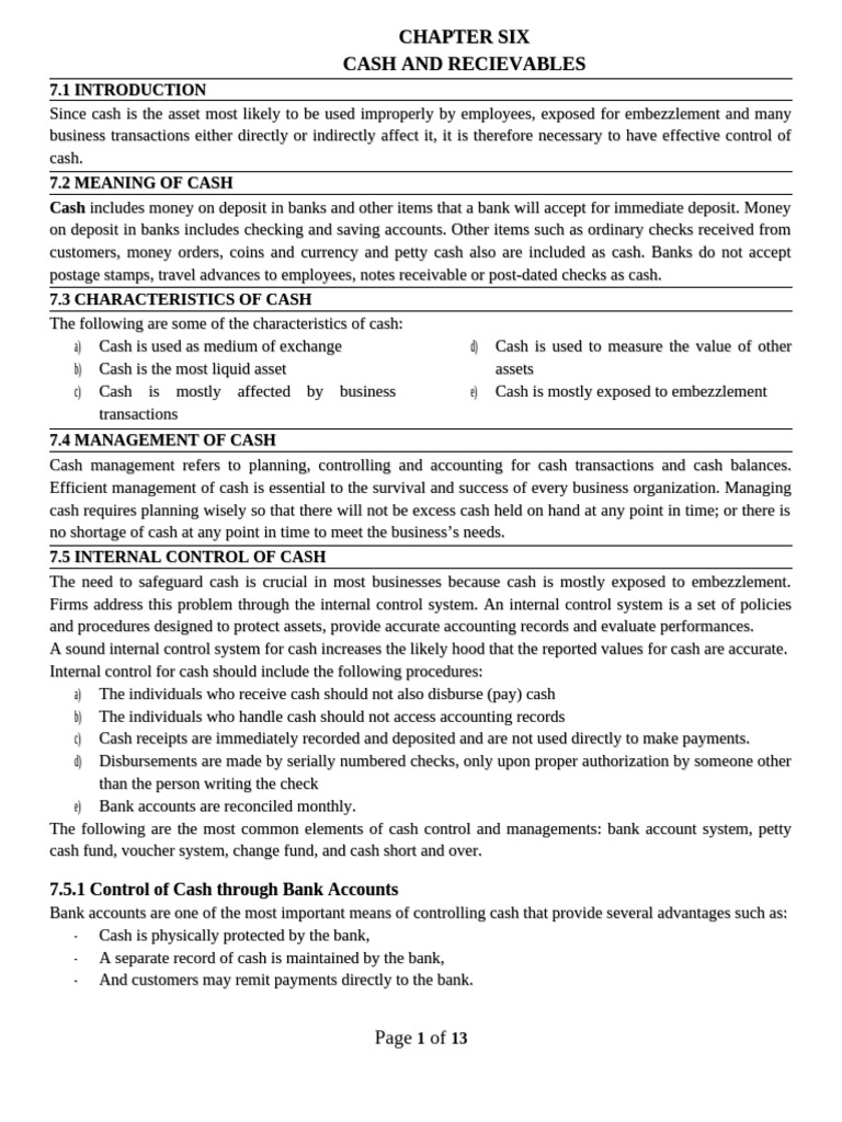 Chapter 6 Cash &Recievable | PDF | Bad Debt | Debits And Credits