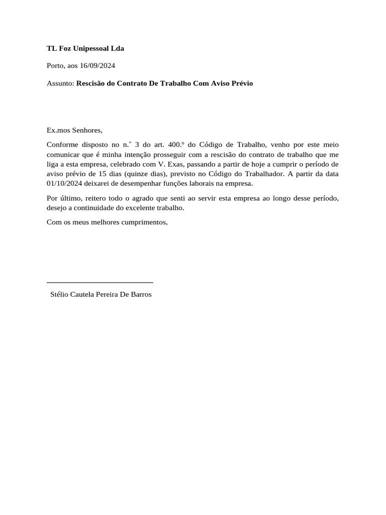 Carta de Rescisao de Contrato | PDF