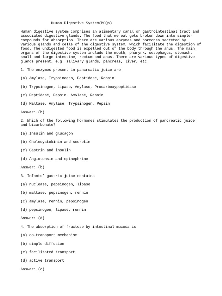 Human Digestive System (MCQS) | PDF | Wellness Human Digestive System (MCQS) | PDF | Wellness