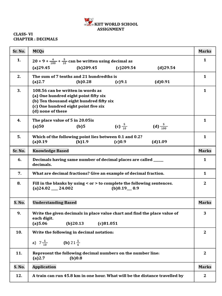 Assignment Vi CH - 8 (Decimals) | PDF | Decimal | Lexicology