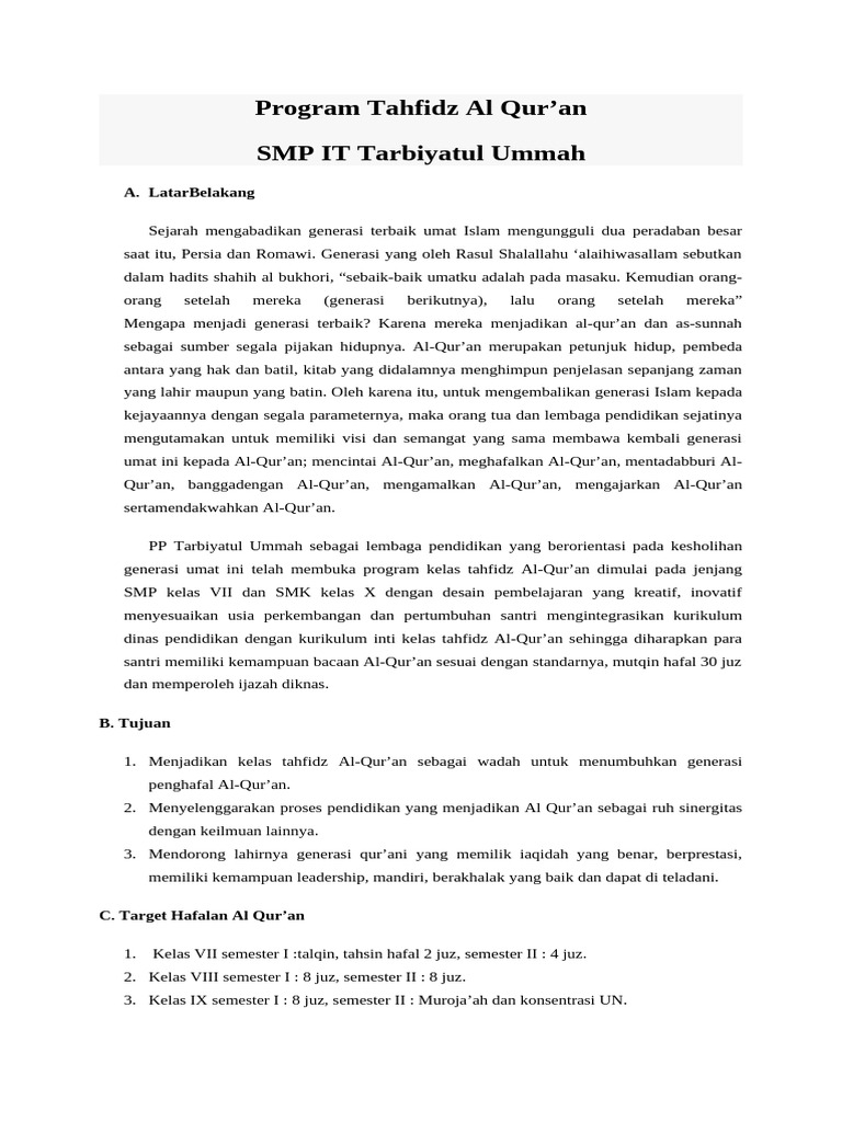 Program Tahfidz Al Qur | PDF | Agama & Spiritualitas