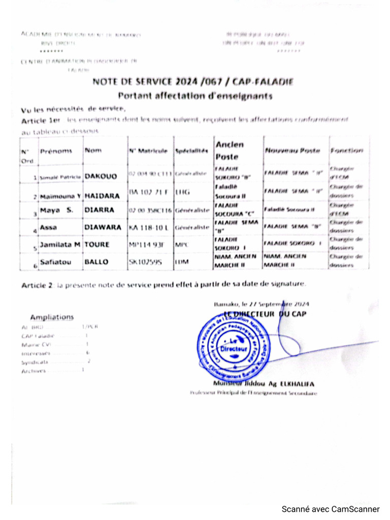 Affectation CAP Faladiè | PDF
