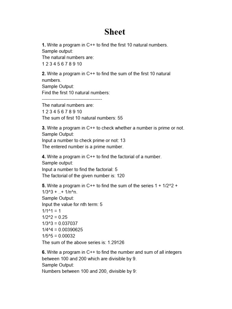 For Loop Sheet | PDF