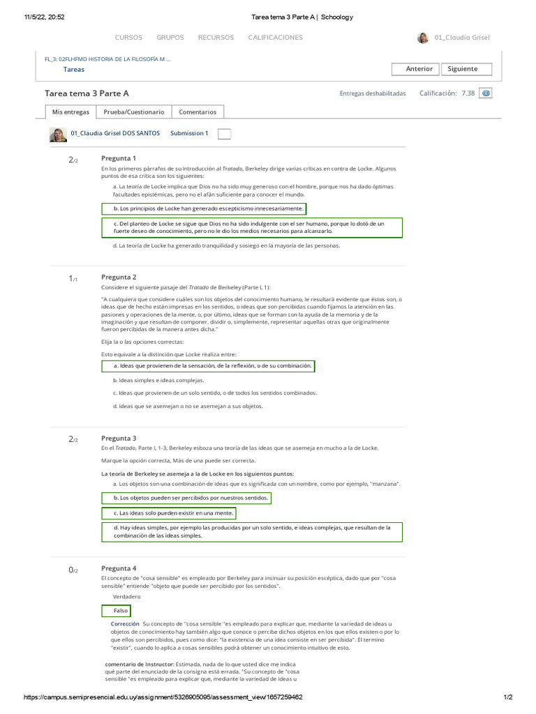 Tarea Tema 3 Parte A - Schoology | PDF | Existencia | Realismo filosófico