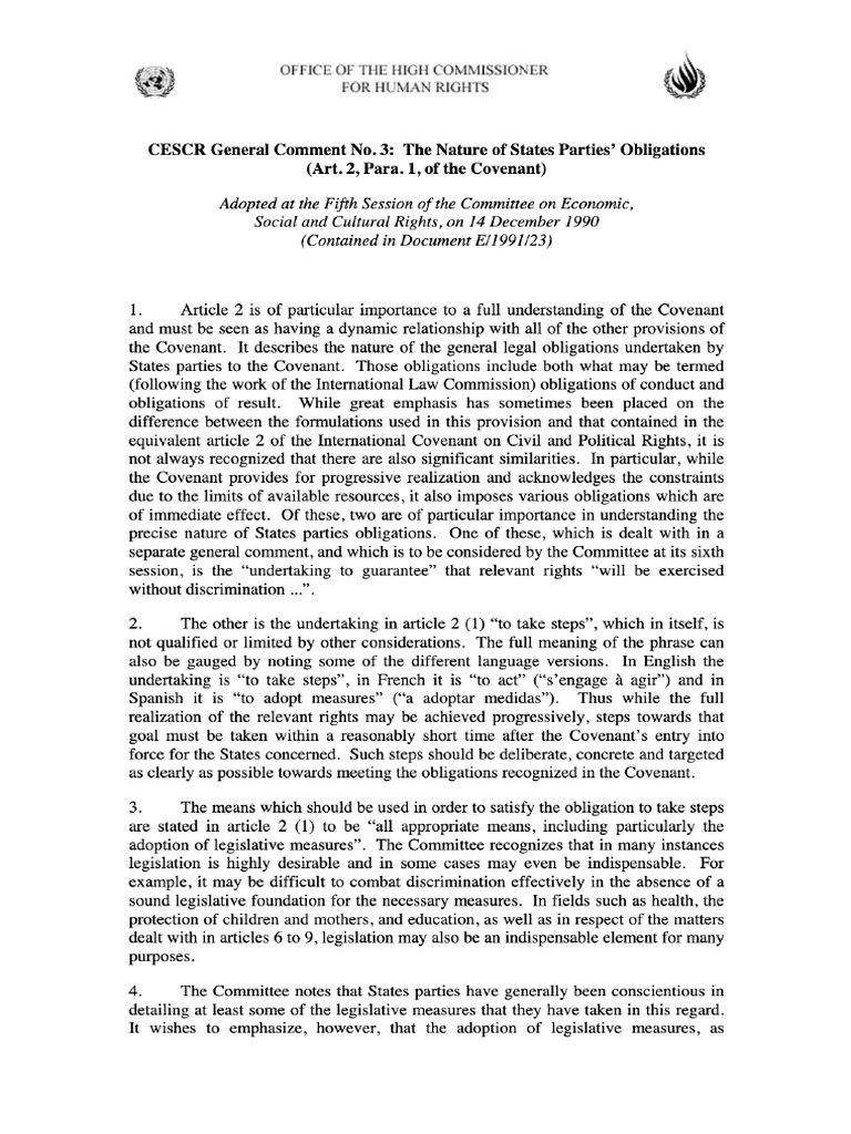 General Comment No. 3 - The Nature of States Parties' Obligations (Art ...