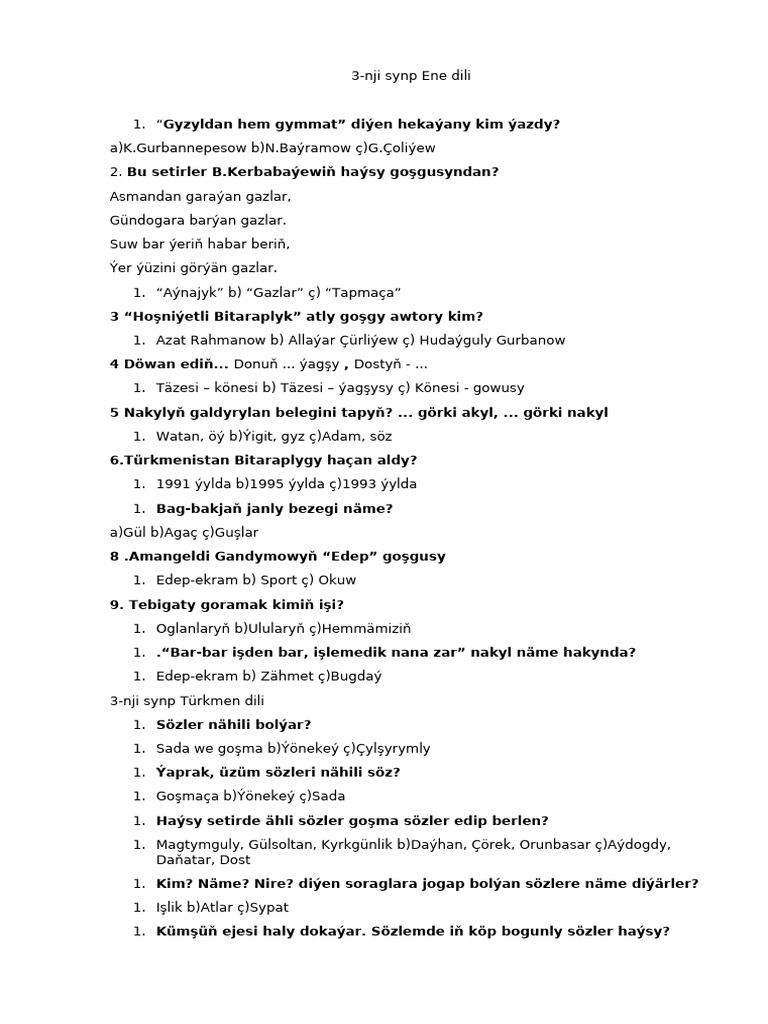 Turkmen Dili Test | PDF
