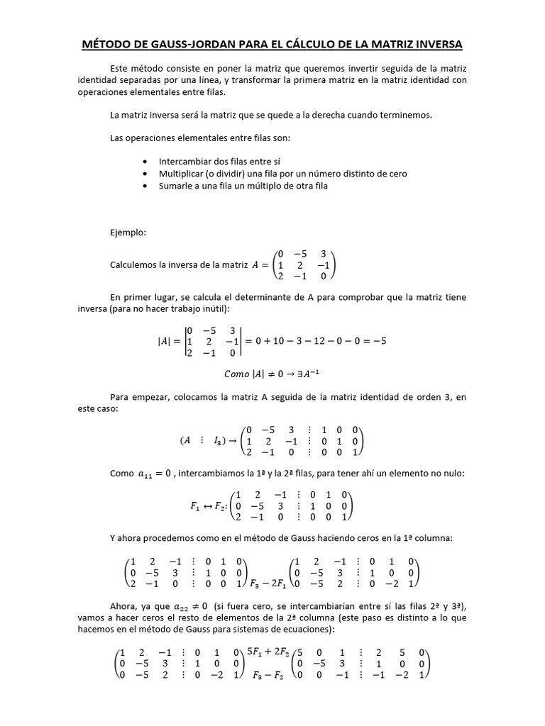 Método de Gauss-Jordan para El Cálculo de La Matriz Inversa | PDF ...