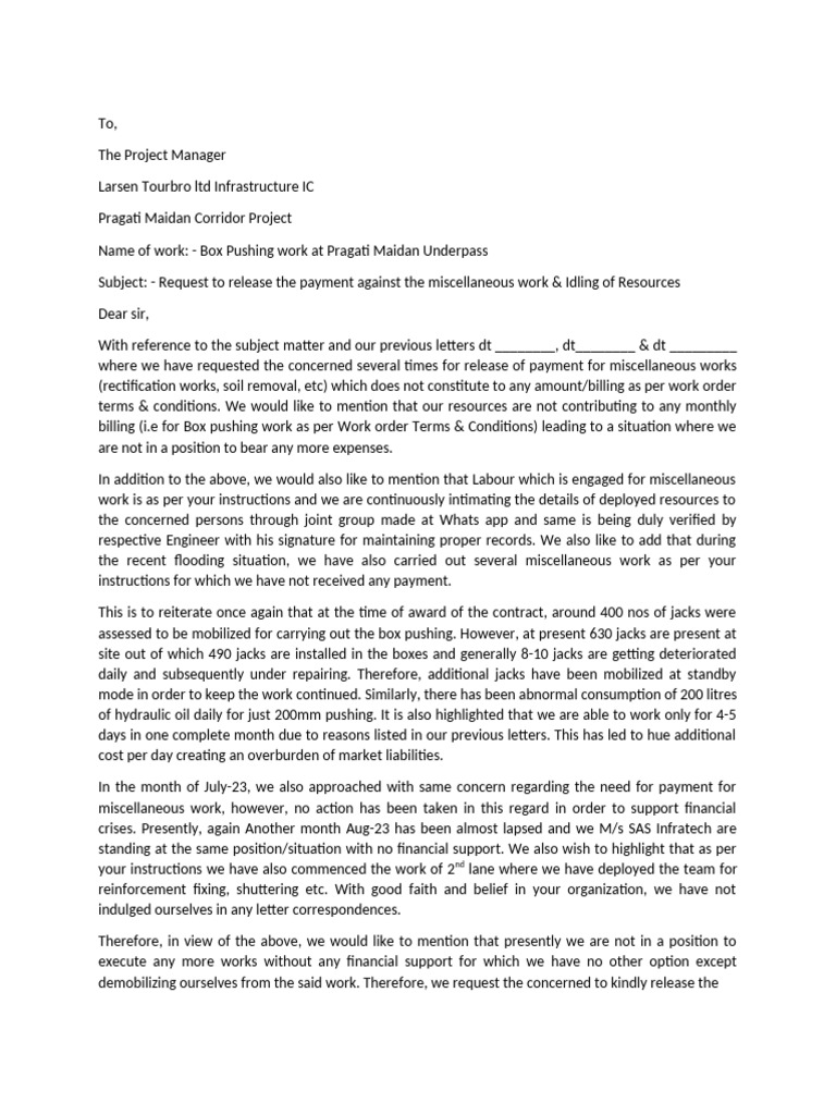 Idling Letter SAS | PDF | Finance & Money Management | Law