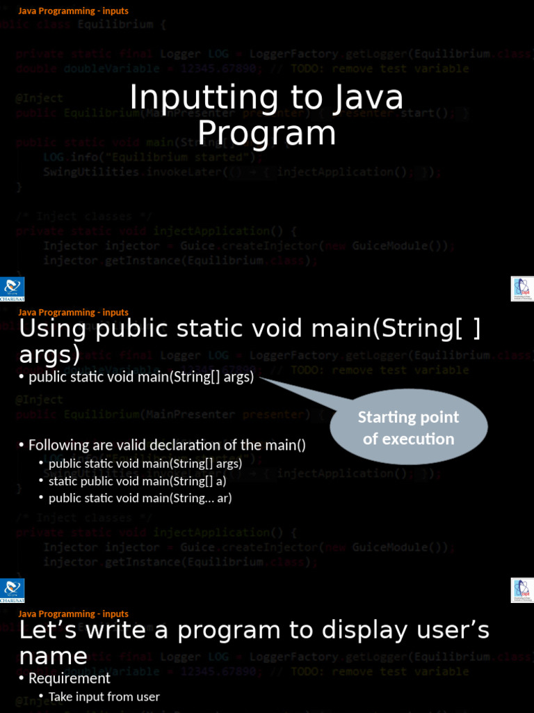 03-1 Taking Inputs in To The Program | PDF | Java (Programming Language) | Systems Architecture
