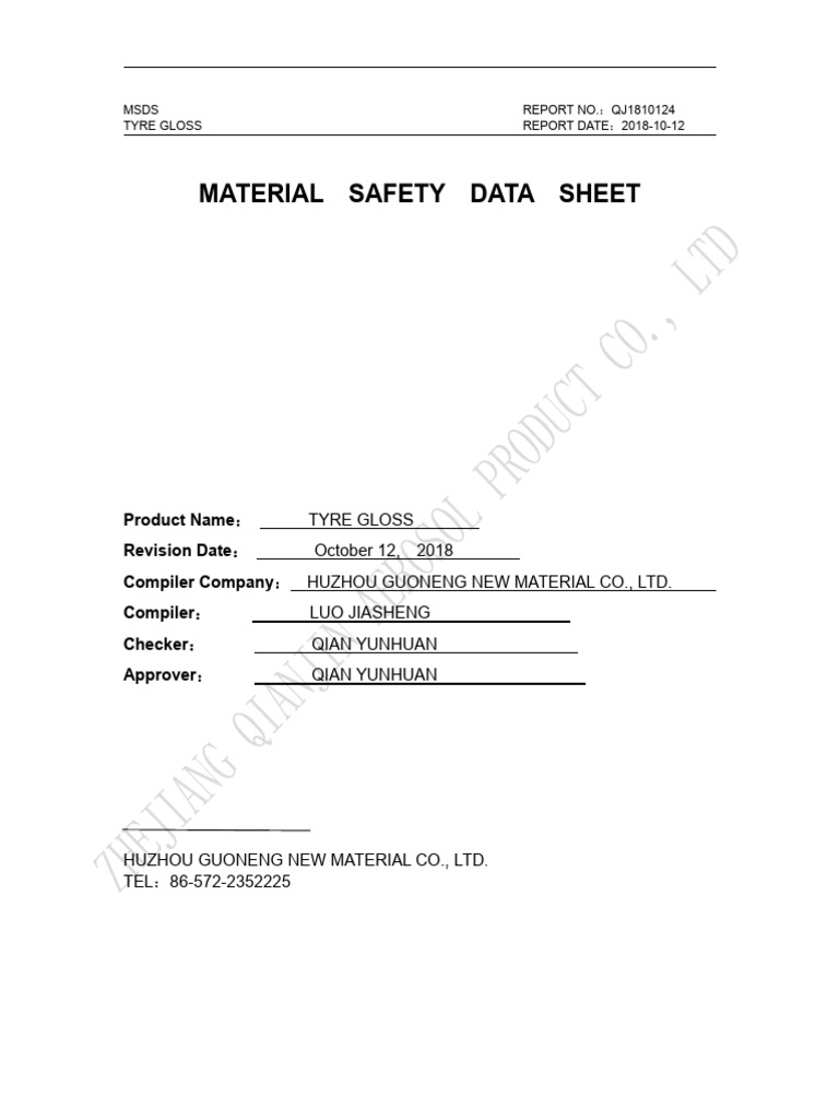 Tyre Gloss Msds | PDF | Personal Protective Equipment | Firefighting