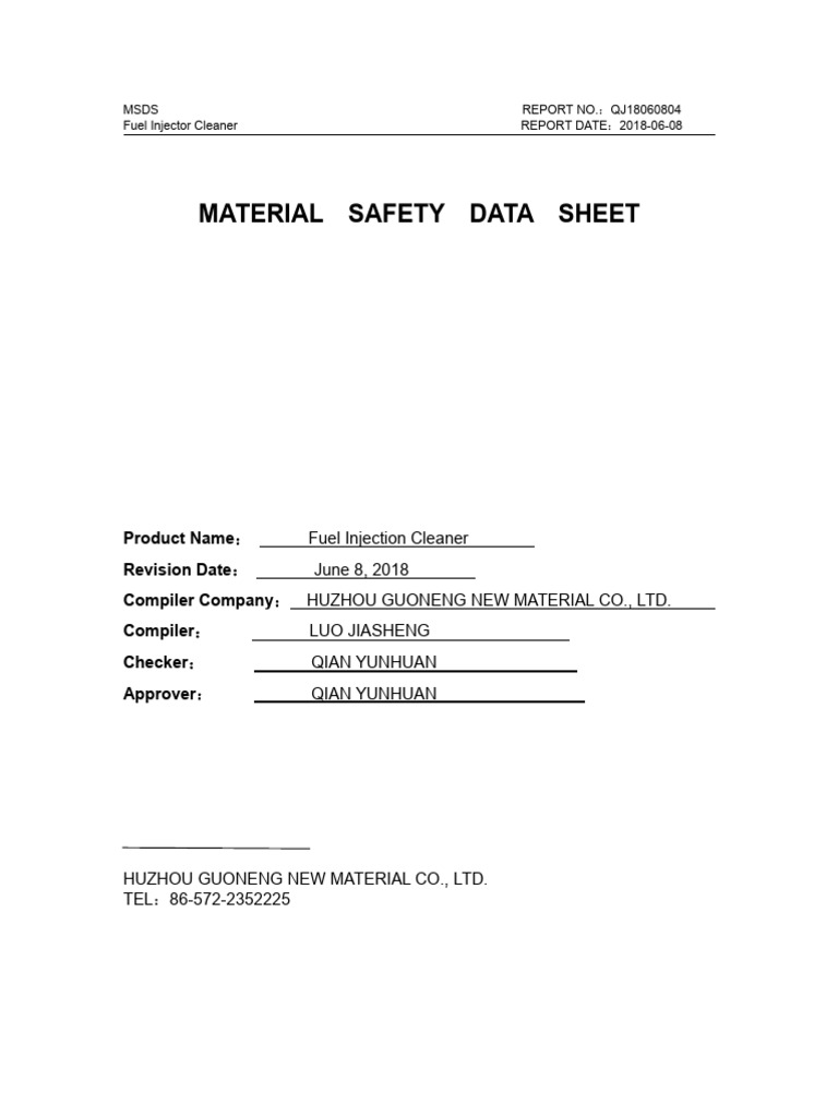 Fuel Injector Cleaner-MSDS | PDF | Personal Protective Equipment | Dangerous Goods