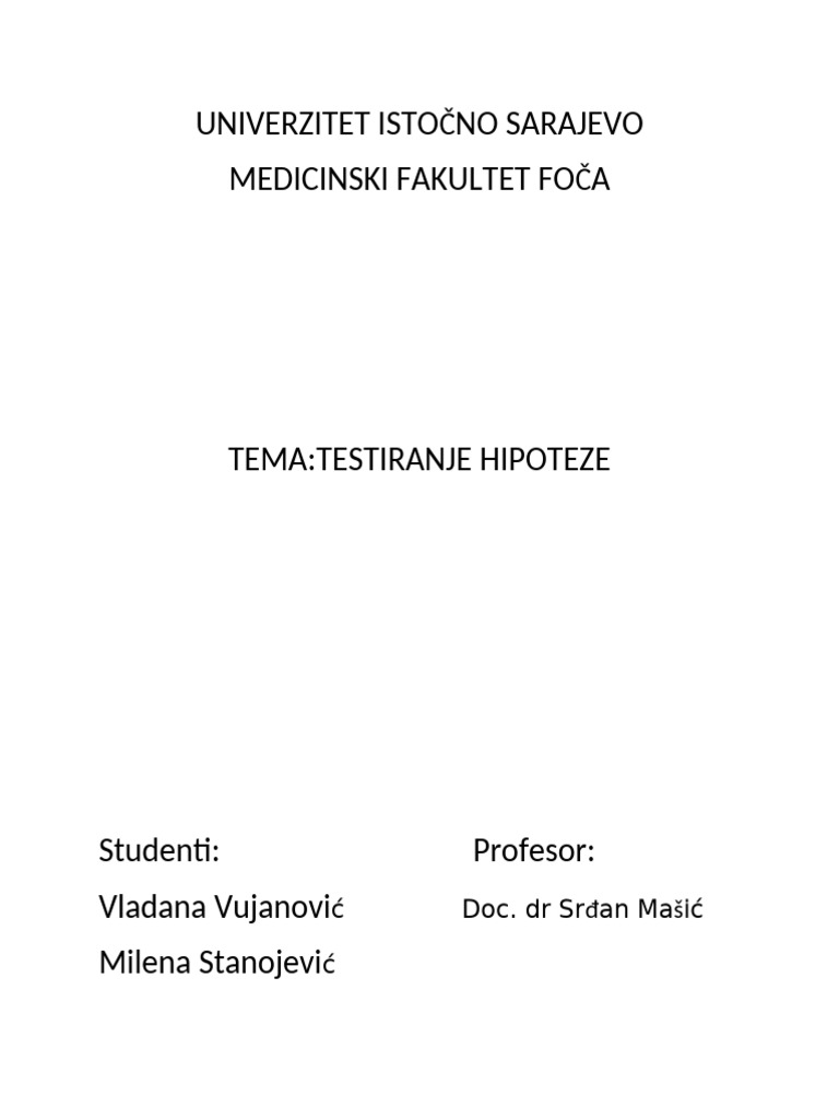 TEMA Testiranje Hipoteze | PDF