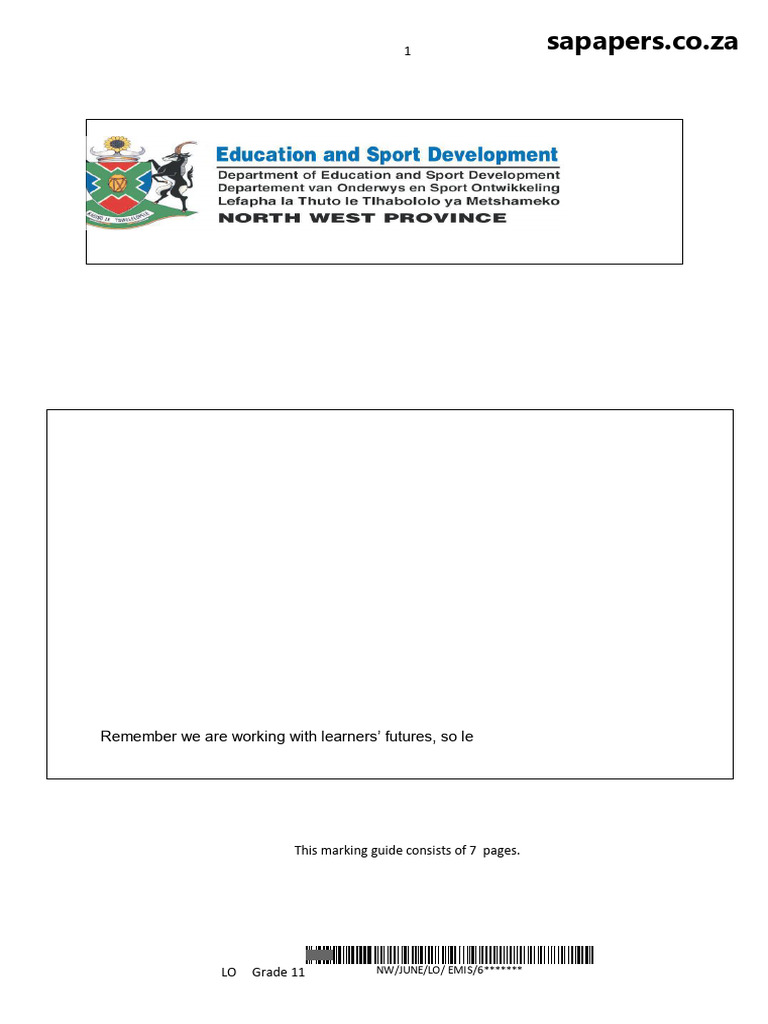 Grade 11 Life Orientation Marking Guide | PDF