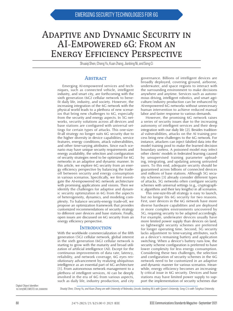 Adaptive and Dynamic Security in AI-Empowered 6G From an Energy ... Adaptive and Dynamic Security in AI-Empowered 6G From an Energy ...