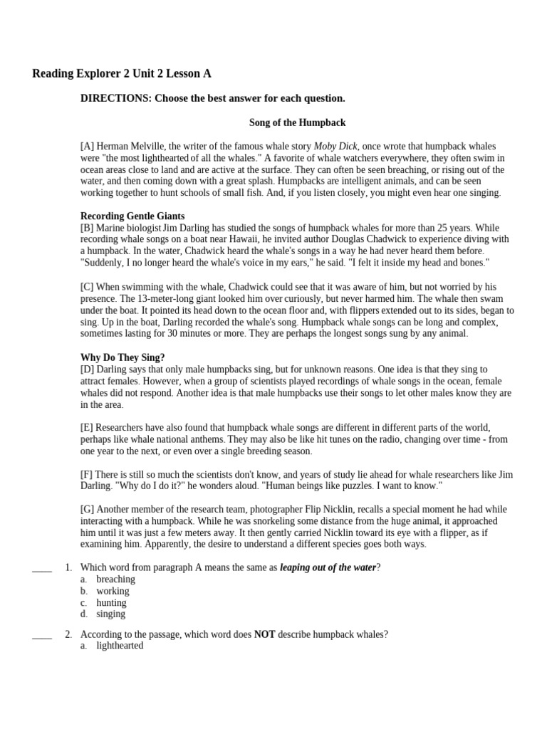 reading_explorer_2_unit_2_lesson_a | PDF | Dolphin | Whales