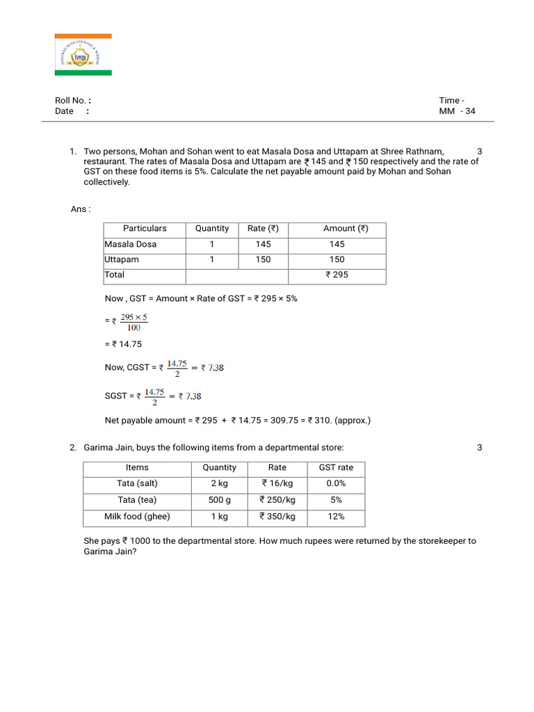 Icse Class 10 GST Class Test | PDF | Interest | Banks