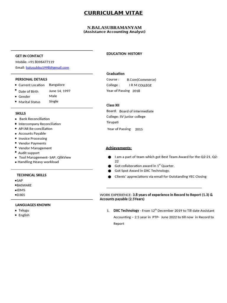 Balu Resume | PDF | Accounts Payable | Business