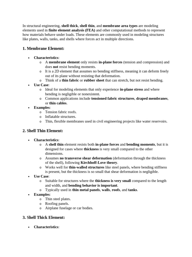 Shell Thik, Shell Thin and Membrane Area Types | PDF | Bending ...
