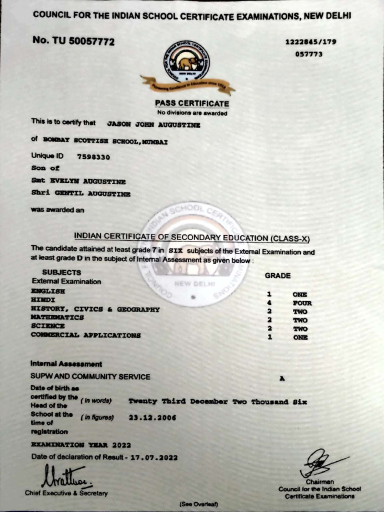 10th Marksheet and Certificate - Compressed | PDF | Vocational Education | Student Assessment ...