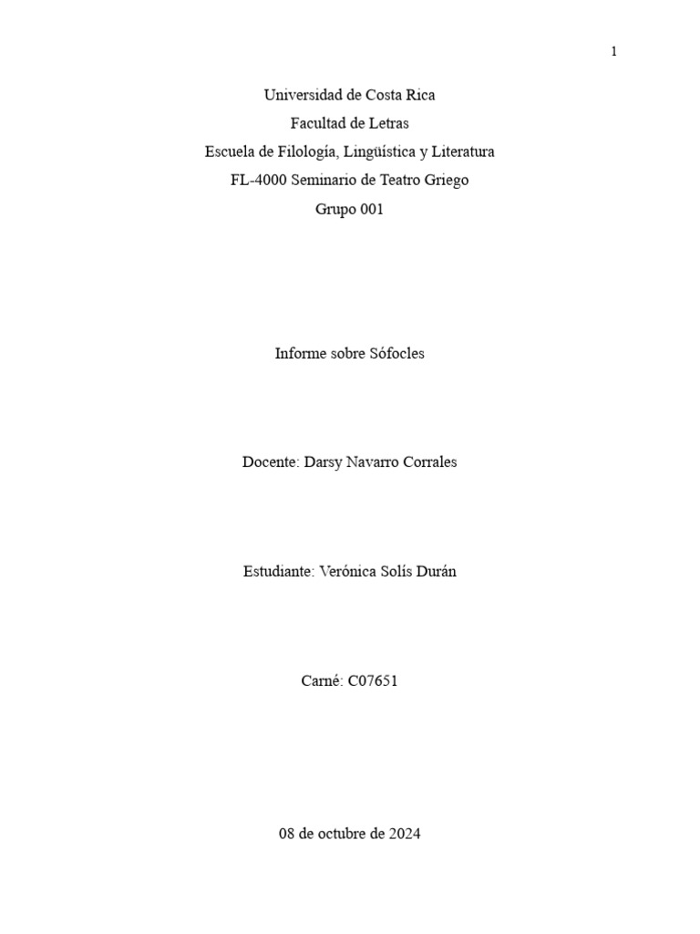 Informe S focles Ver nica Sol s Dur n PDF S focles Edipo